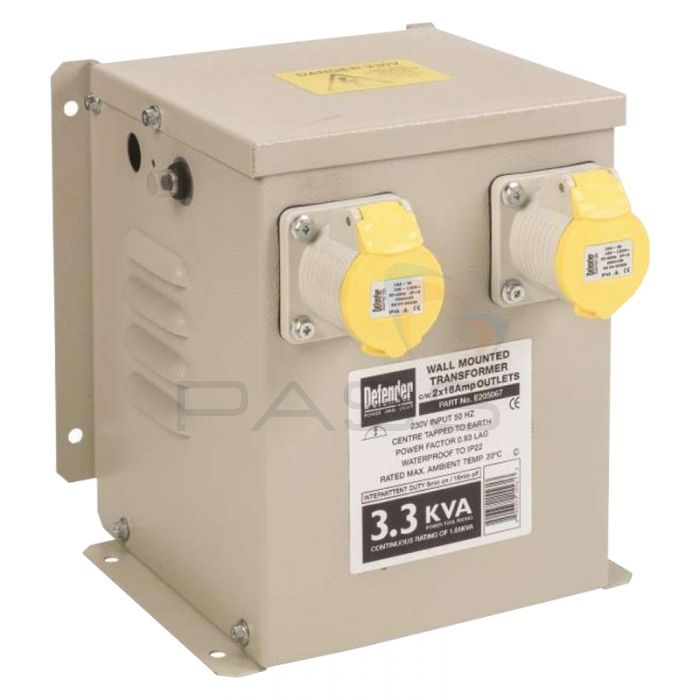 Defender 3.3kVA Wall Mounted Transformer - 2 x 16A, 110V Outlets