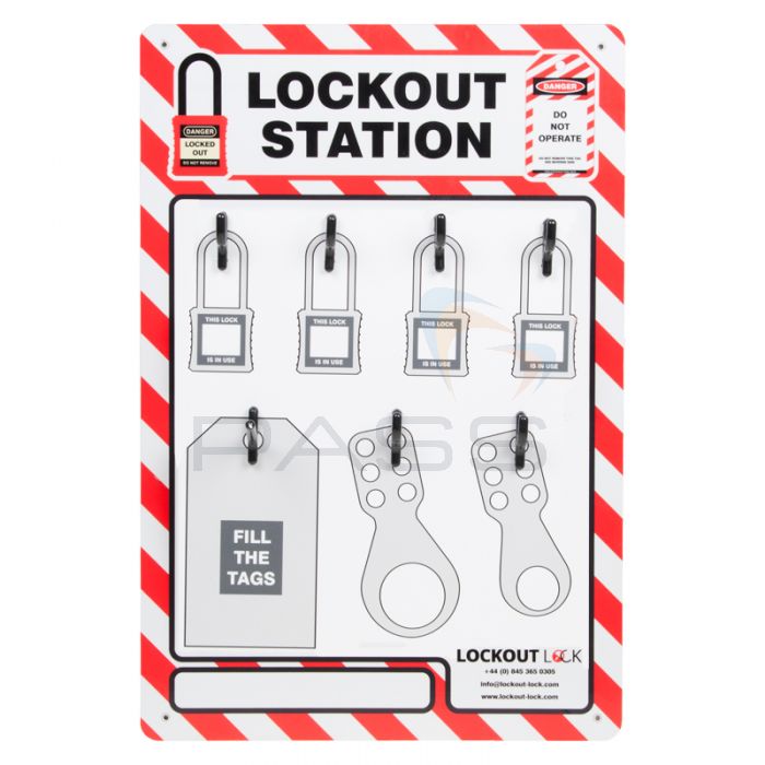 4 Lock Red/White Lockout Shadow Board - w/ Optional Accessories